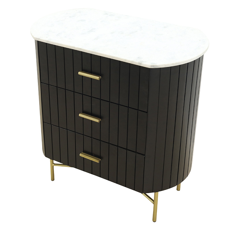 Ligna Nightstand With White Marble, Matte Black - Home Source Furniture
