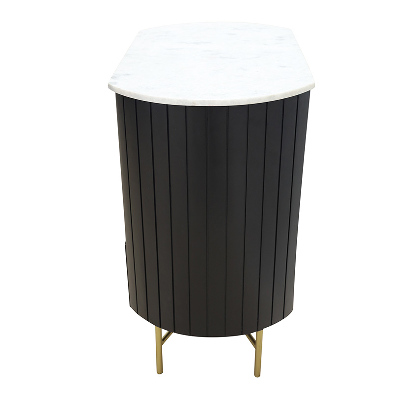 Ligna Nightstand With White Marble, Matte Black - Home Source Furniture